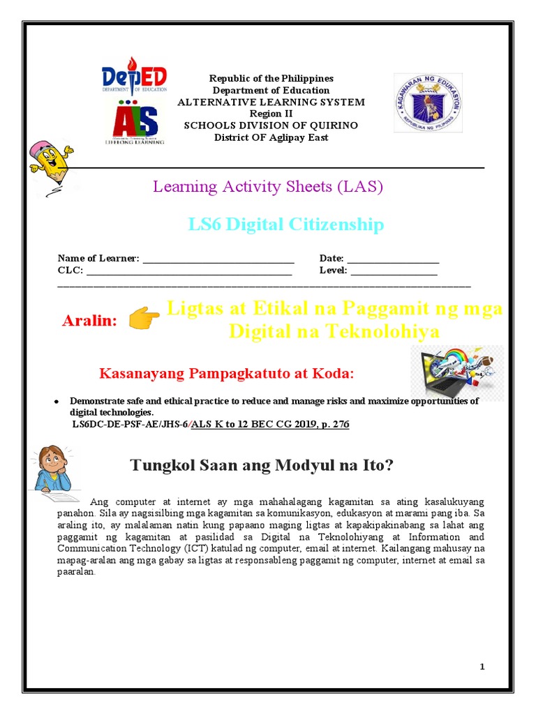 LS6 LAS Safe Ethical Used of Digital Technology | PDF
