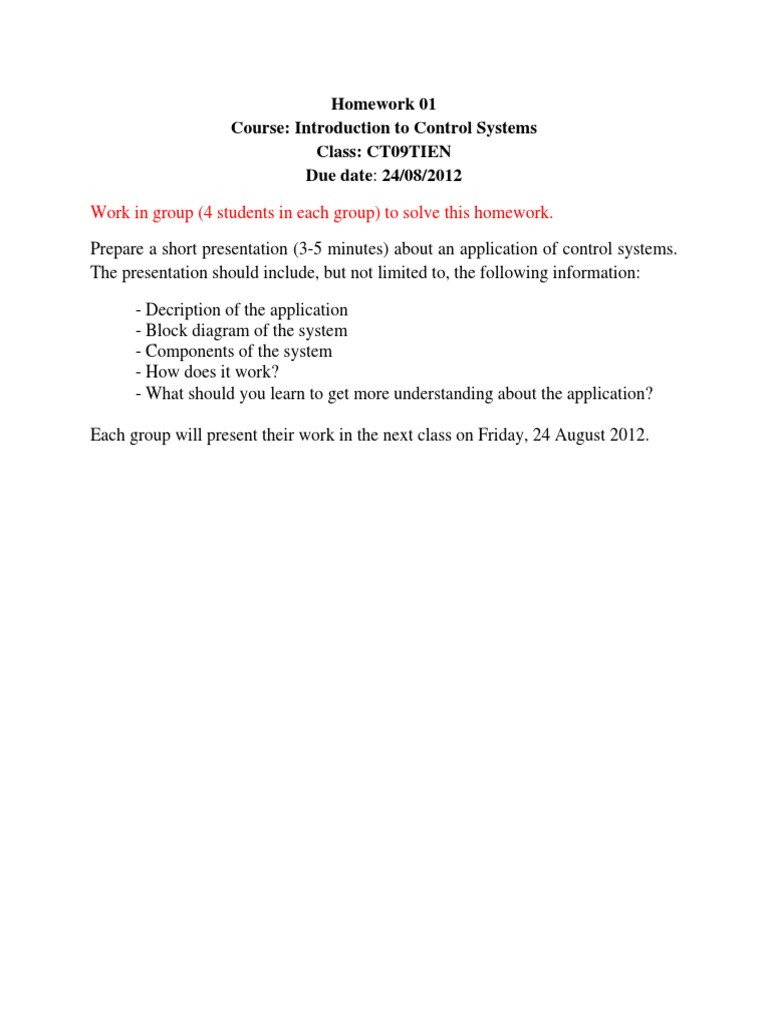 Homework 01 IntroCtrlSys Fall2012 | PDF