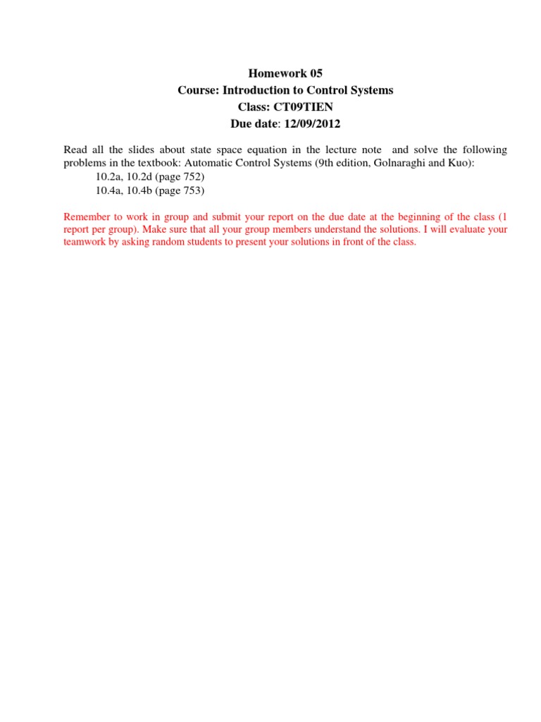 Homework 05 IntroCtrlSys Fall2012 | PDF | Teaching Methods & Materials