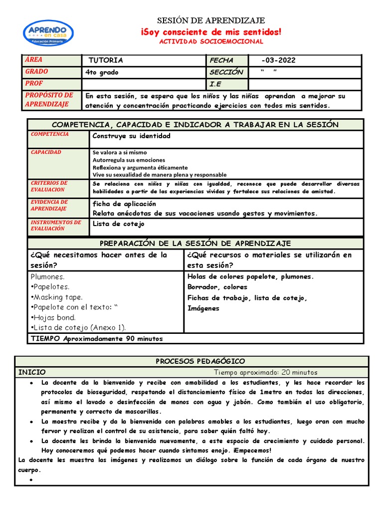 4 - Sesion Socioemocional | PDF | Sabor | Aprendizaje