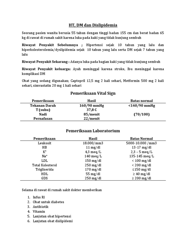 STUDI KASUS HT, DM, Dislipidemia FARMAKOTERAPI | PDF | Kesehatan Holistik