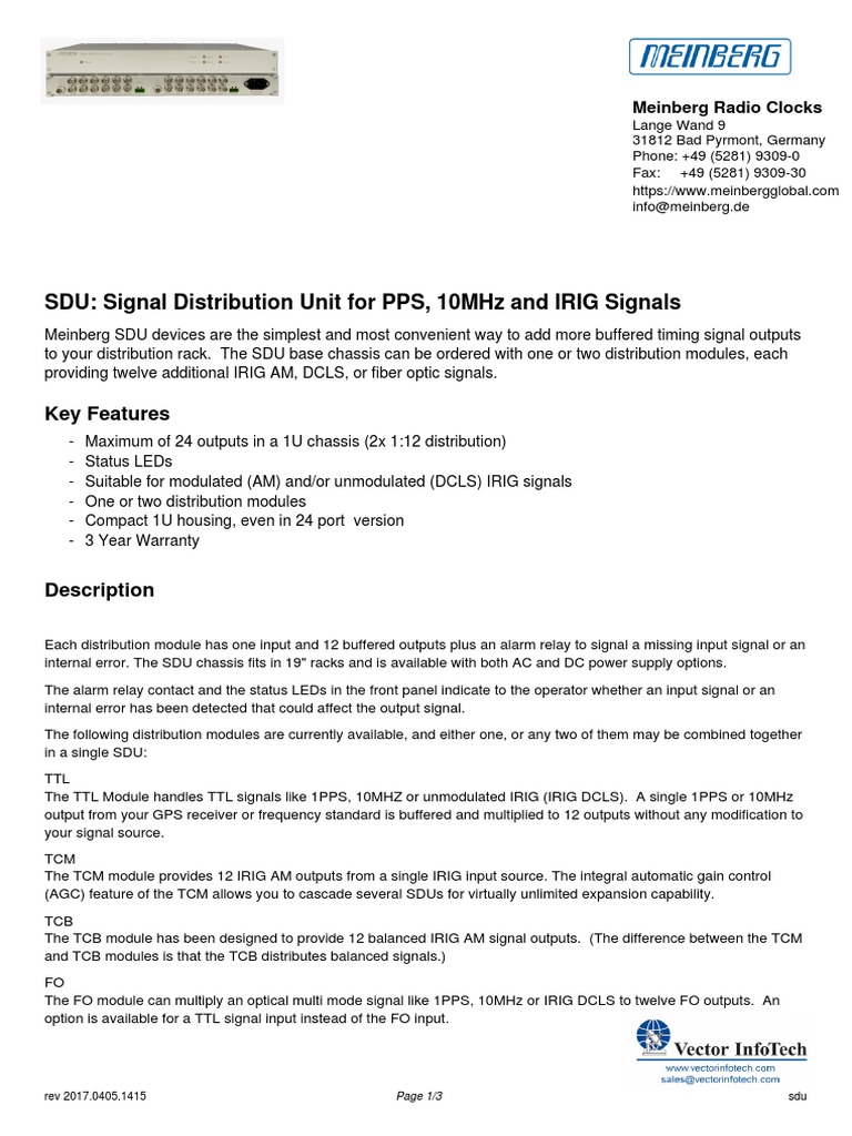 Sdu: Signal Distribution Unit For PPS, 10Mhz and Irig Signals | PDF ...