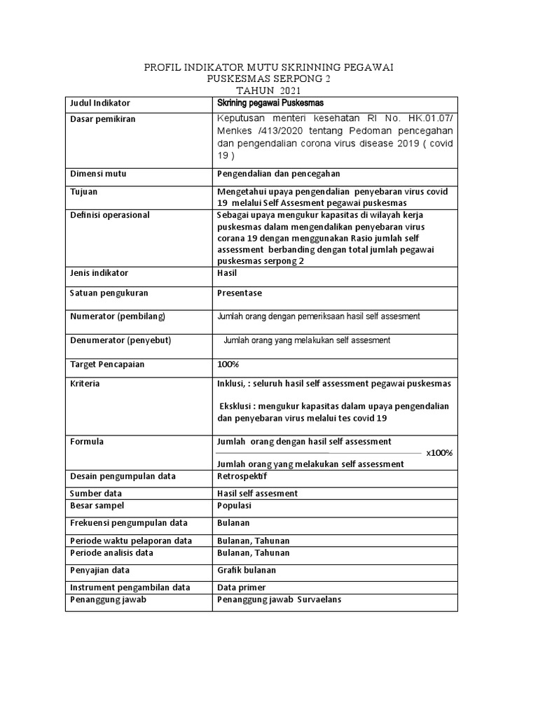 PROFIL INDIKATOR MUTU SKRINING Pegawai | PDF