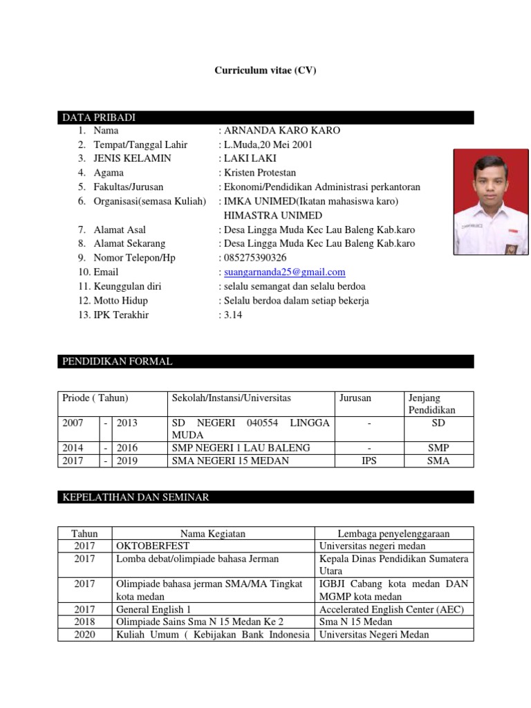 CV Arnanda Karo Karo yang Ditandatangani | PDF