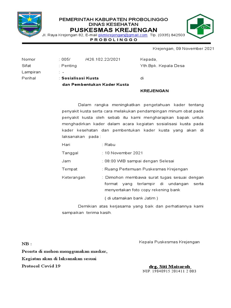 Undangan Sosialisasi & Pembentukan Kader Kusta 2021 | PDF