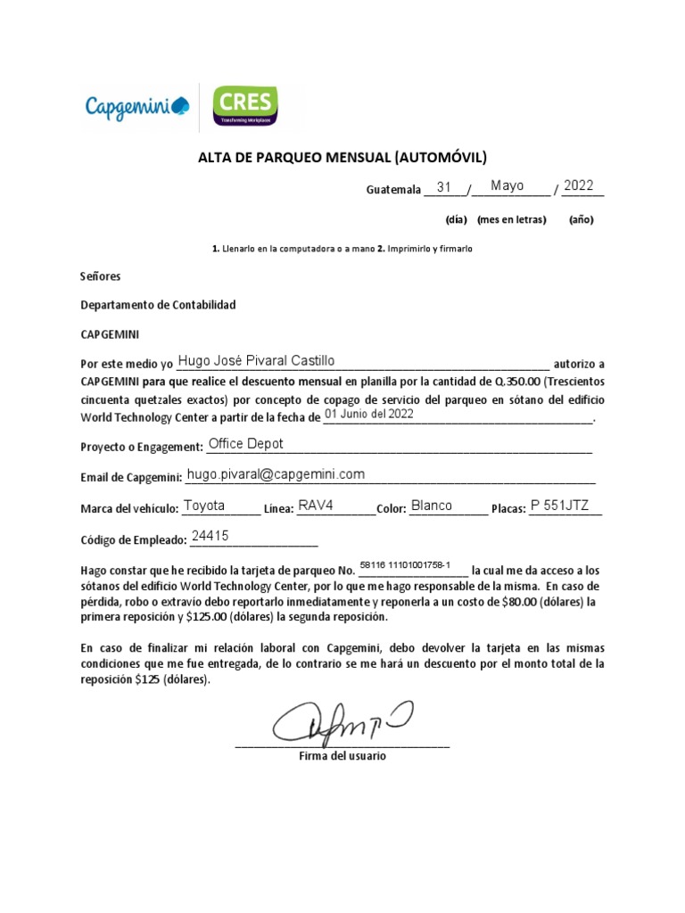 FAC - Modificacion de Parqueo-Mensual WTC Automovil - Hugo Pivaral ...