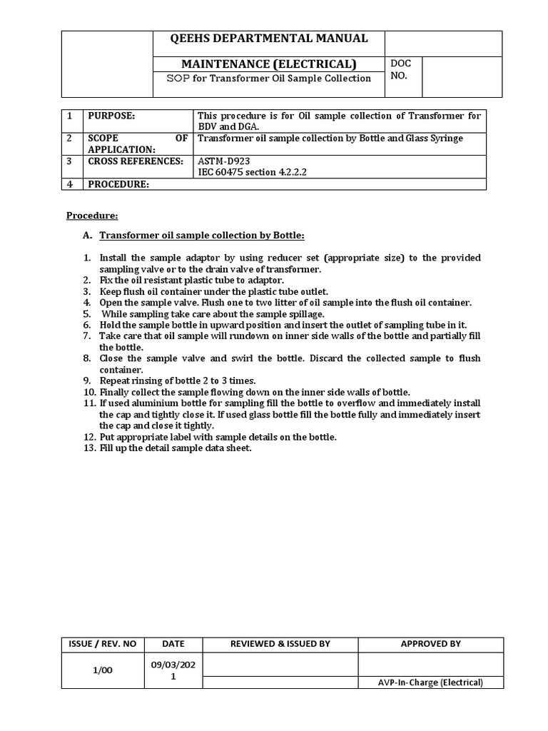 SOP For Collection | PDF | Syringe | Valve