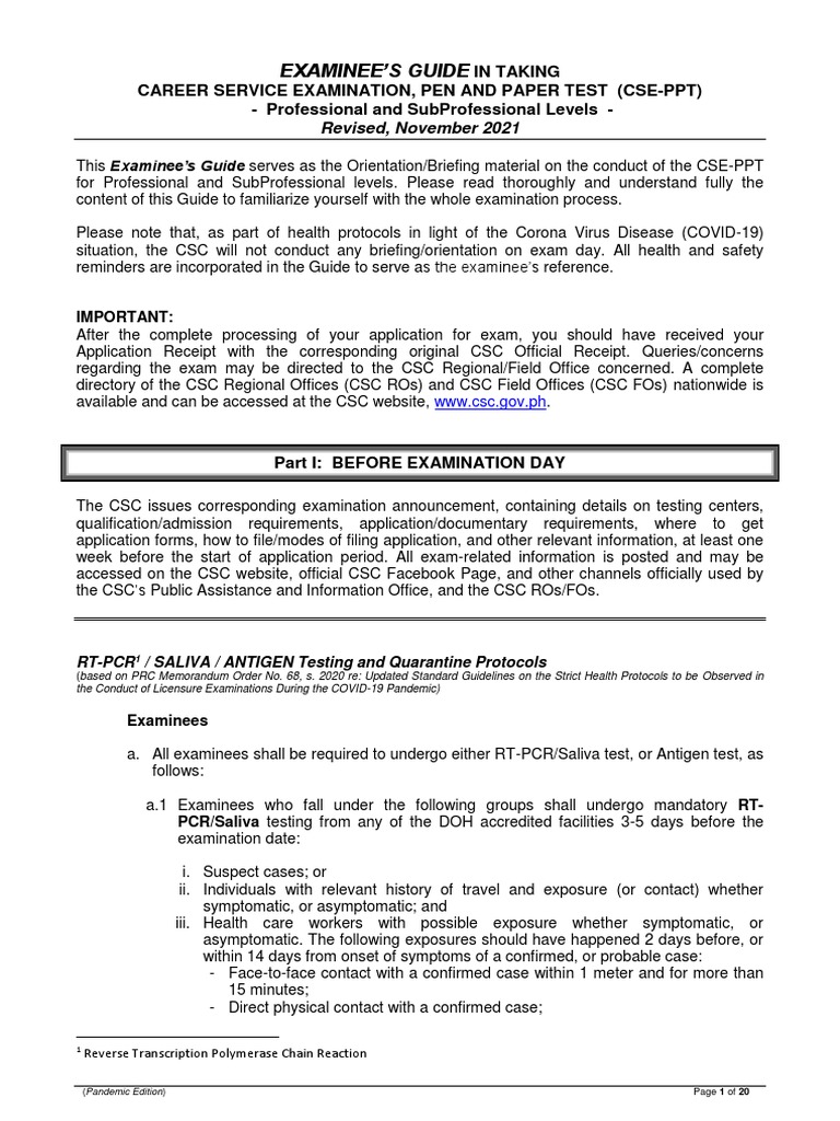 Examinee's Guide - CSE-PPT - 2021-11 (Pandemic Edition) | PDF | Test ...