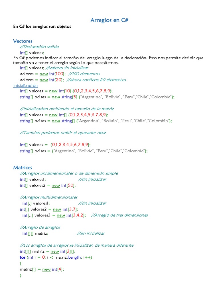 Arreglos en C Sharp | PDF | Estructura de datos de matriz | C Sharp (lenguaje de programación)
