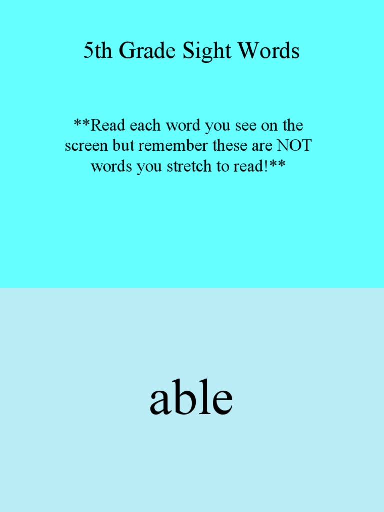 5th Grade Sight Word List Powerpoint | PDF