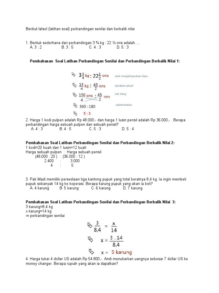 Soal Perbandingan Senilai | PDF
