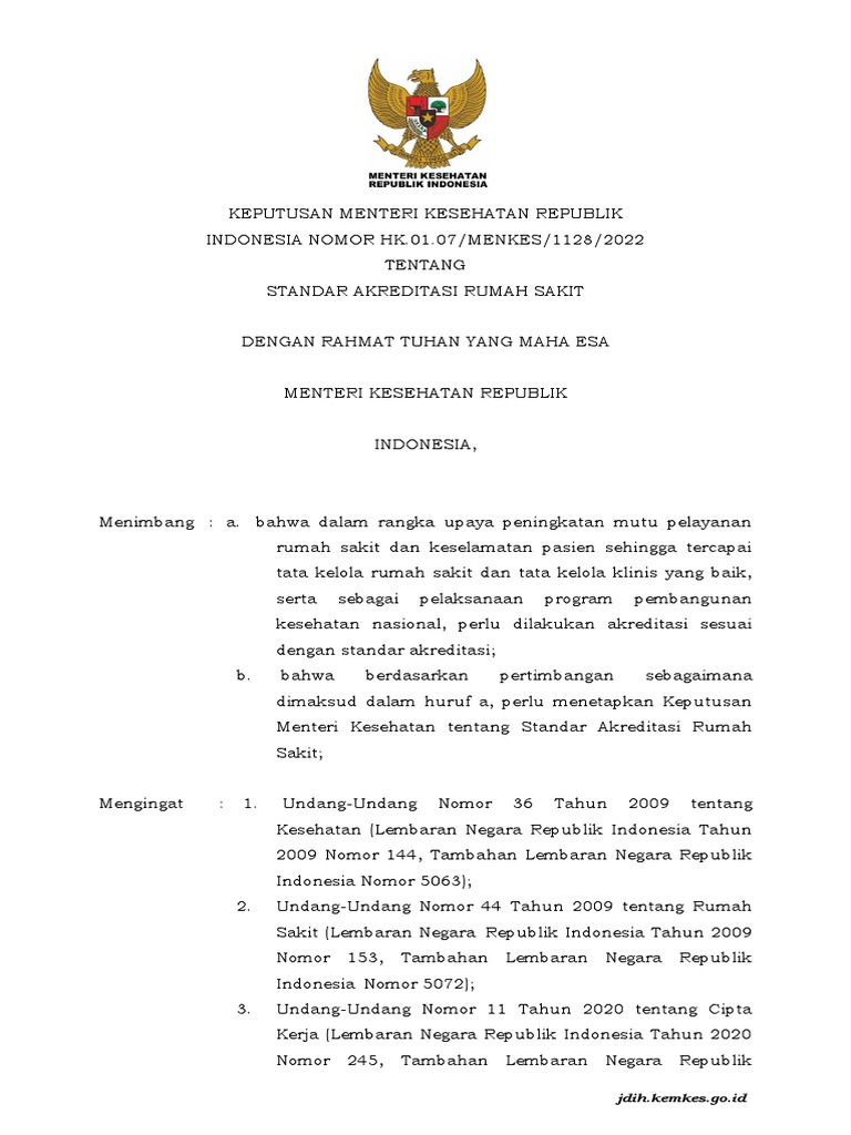 Standar Akreditasi RS PMKP 2022 | PDF