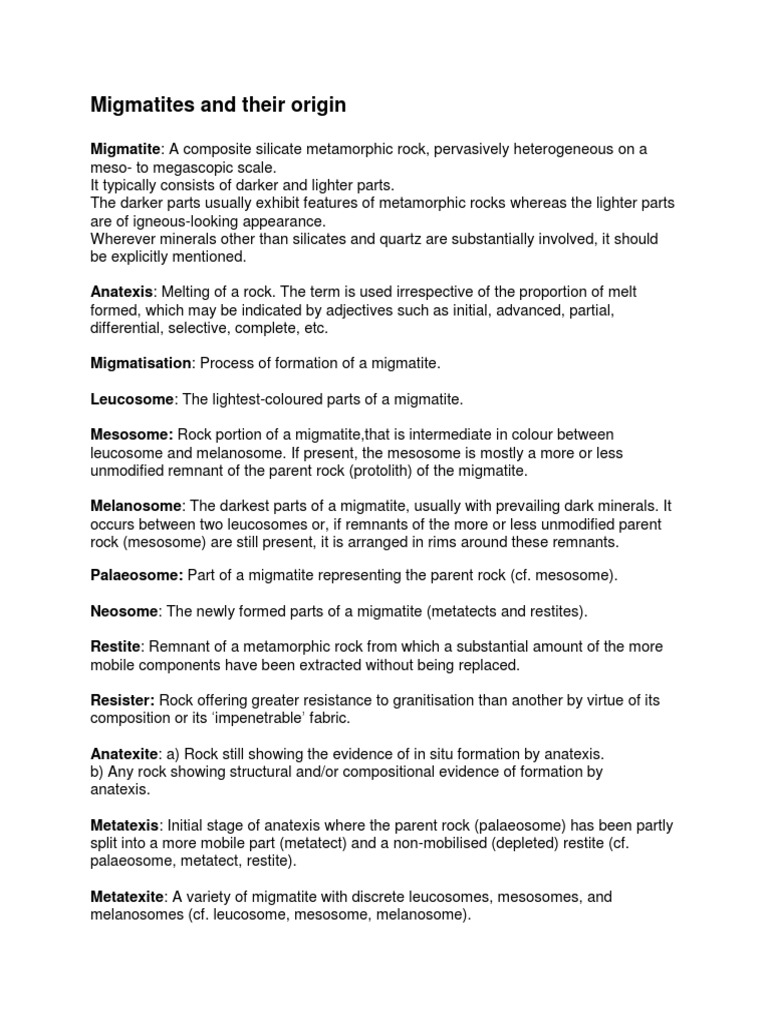 Understanding Migmatite Formation | PDF | Rock (Geology) | Geological ...