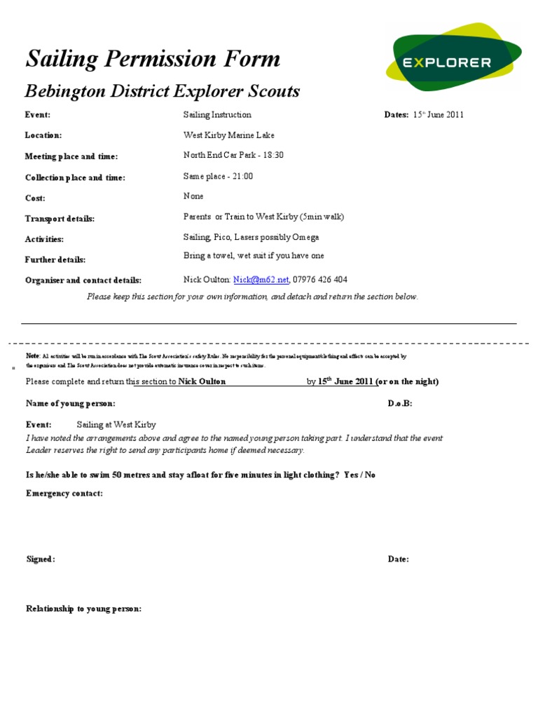 Sailing Permission Form for Scouts Event | PDF | Social Science | Law