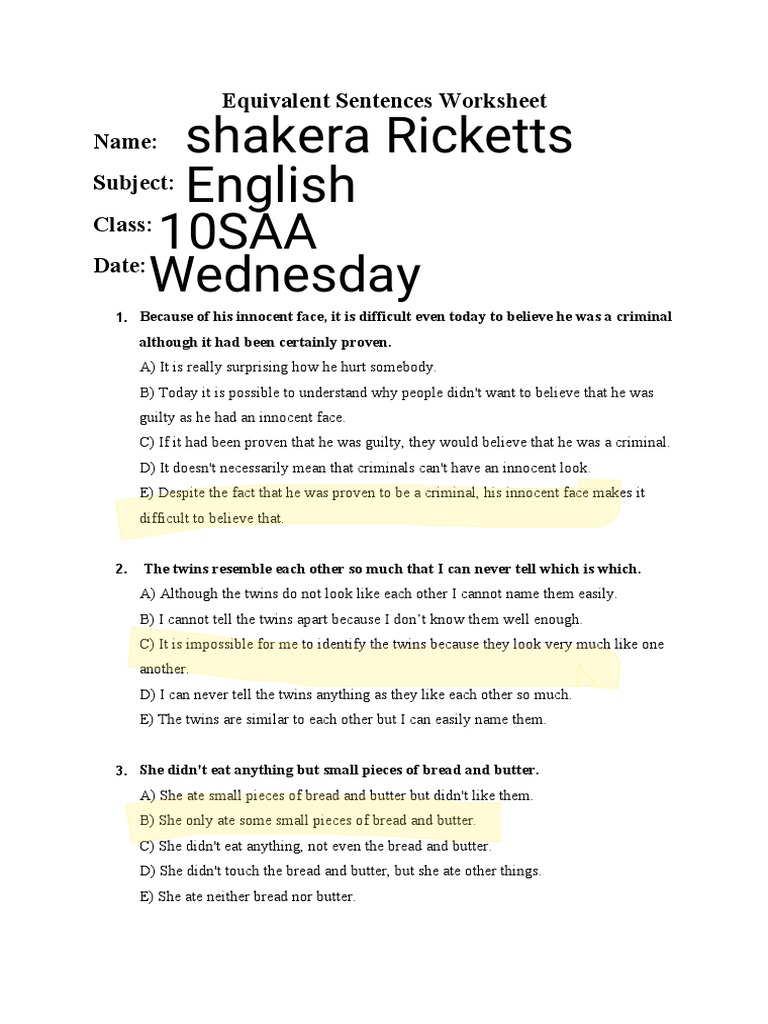 Edited - [Template] Equivalent sentence worksheet | PDF