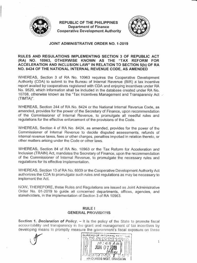 JAO No 1-2019 | PDF | Internal Revenue Service | Taxes