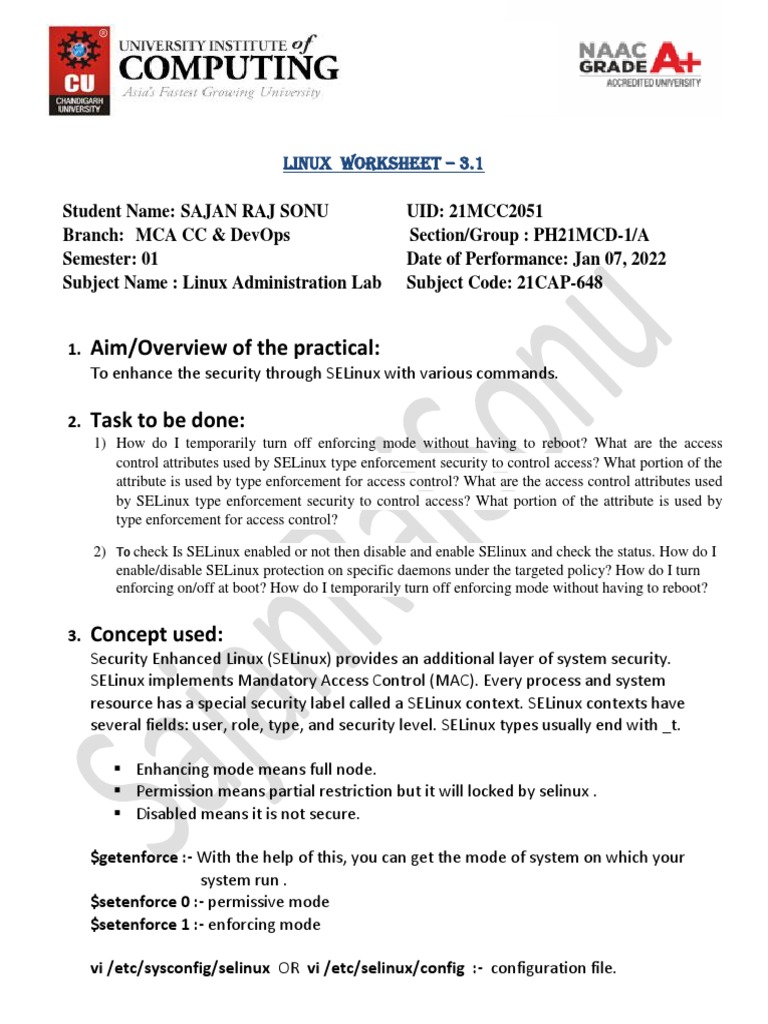 Aim/Overview of The Practical:: Linux Worksheet - 3.1 | PDF | Software ...