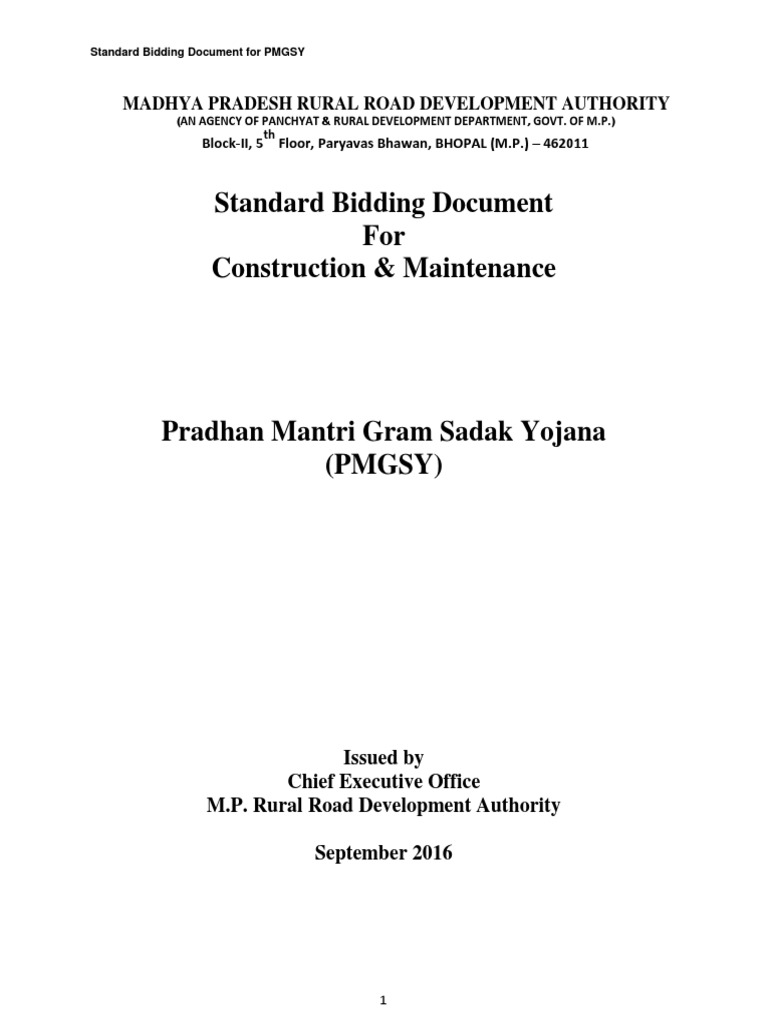 SBD PMGSY September 2016 | PDF | Joint Venture | Specification ...