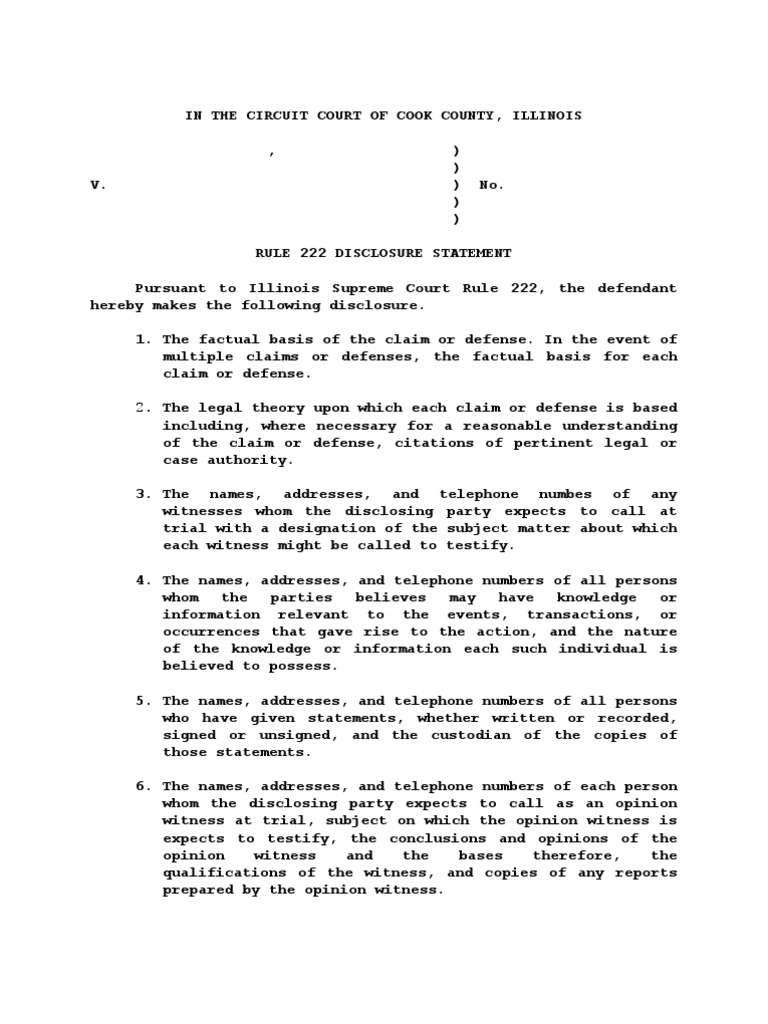 Rule 222 Disclosure Cook County5 | PDF | Discovery (Law) | Witness