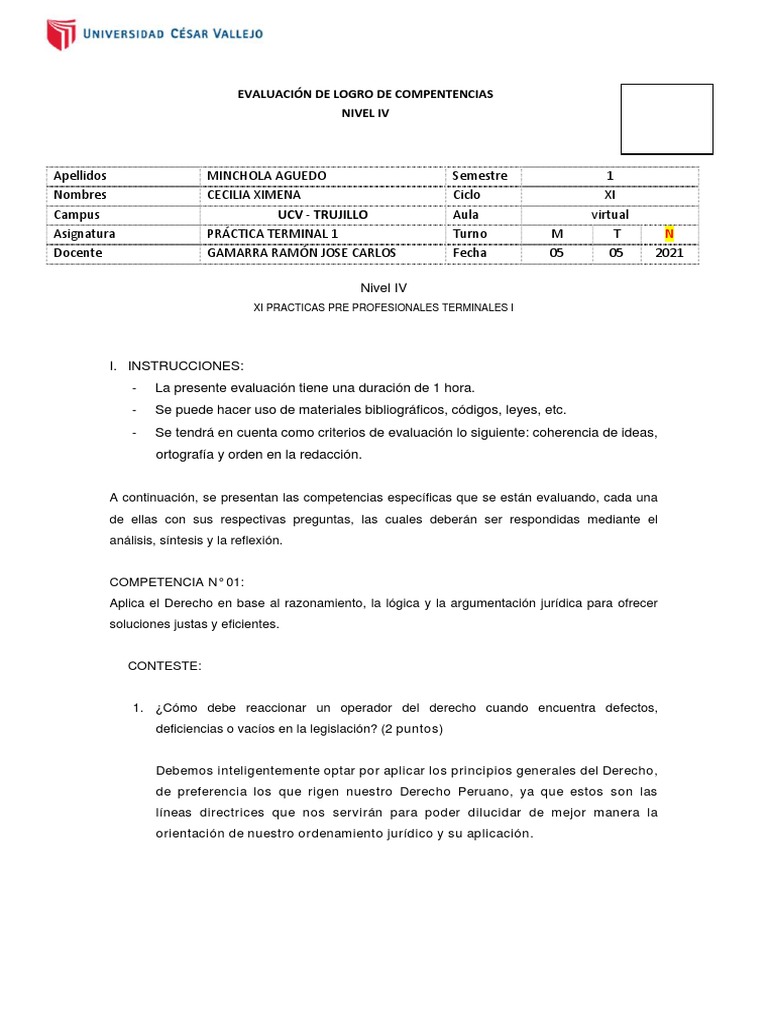 Pruebas de Nivel de Logro IV - PPPT1 | PDF | Ley procesal | Demanda judicial