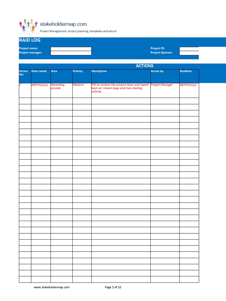 RAID Template Excel | PDF | Business | Computing