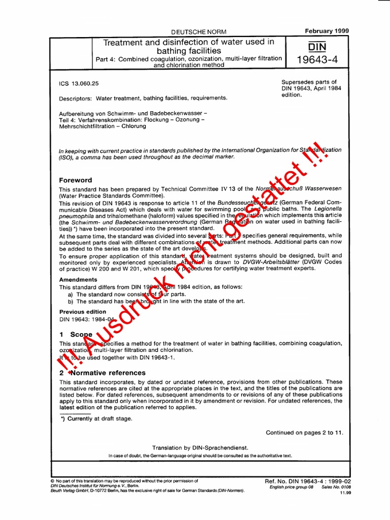 DIN 4 - COAGULATION, OZONIZATION, MULTI FILTRATION, CHLORINATION | PDF ...