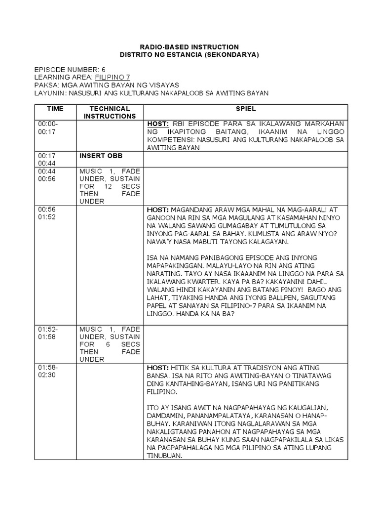 Rbi Fil7 Q2 WK6 Episode 6 | PDF