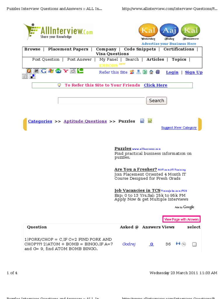 Puzzles Interview Questions and Answers ALL Interview | PDF
