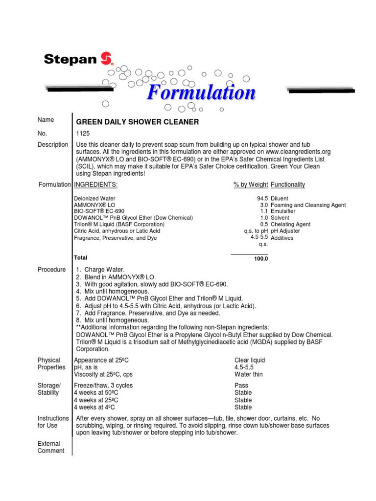 Stepan Formulation 1125 | PDF | Shower | Liquids
