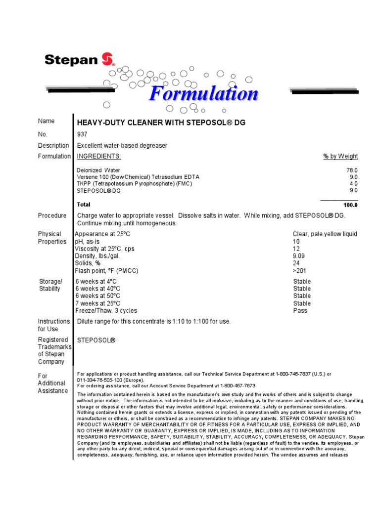 Stepan Formulation 937 | PDF | Ethylenediaminetetraacetic Acid | Chemistry