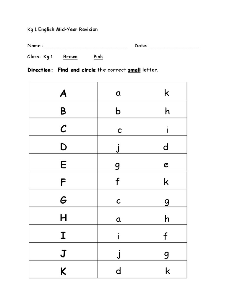 KG1 English Revision Worksheet | PDF
