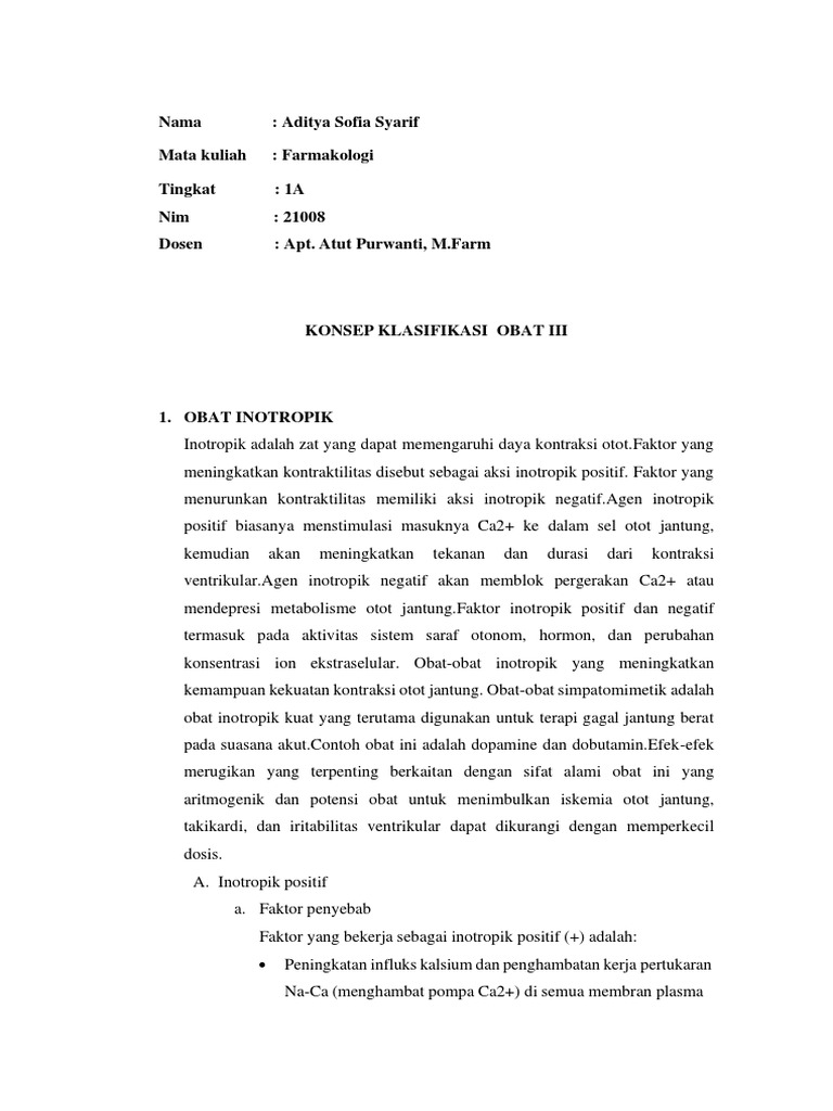 Klasifikasi Obat: Inotropik, Antianginal, Anti-anemia | PDF