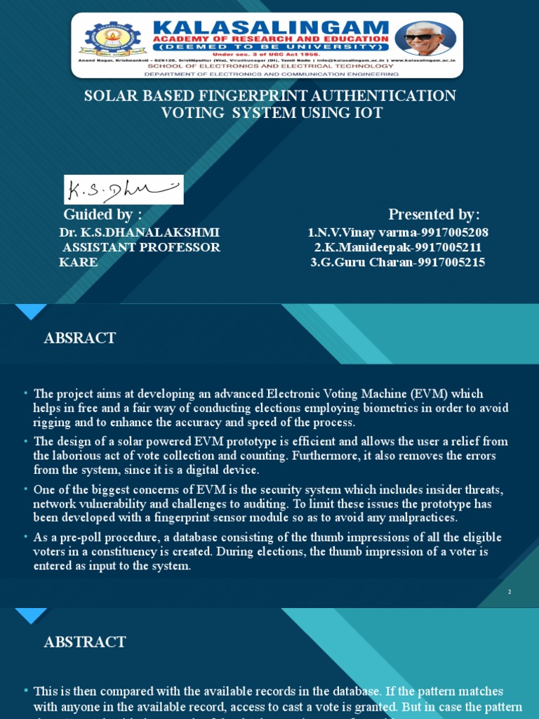 Solar Powered Fingerprint Authentication Voting System With Iot | PDF ...