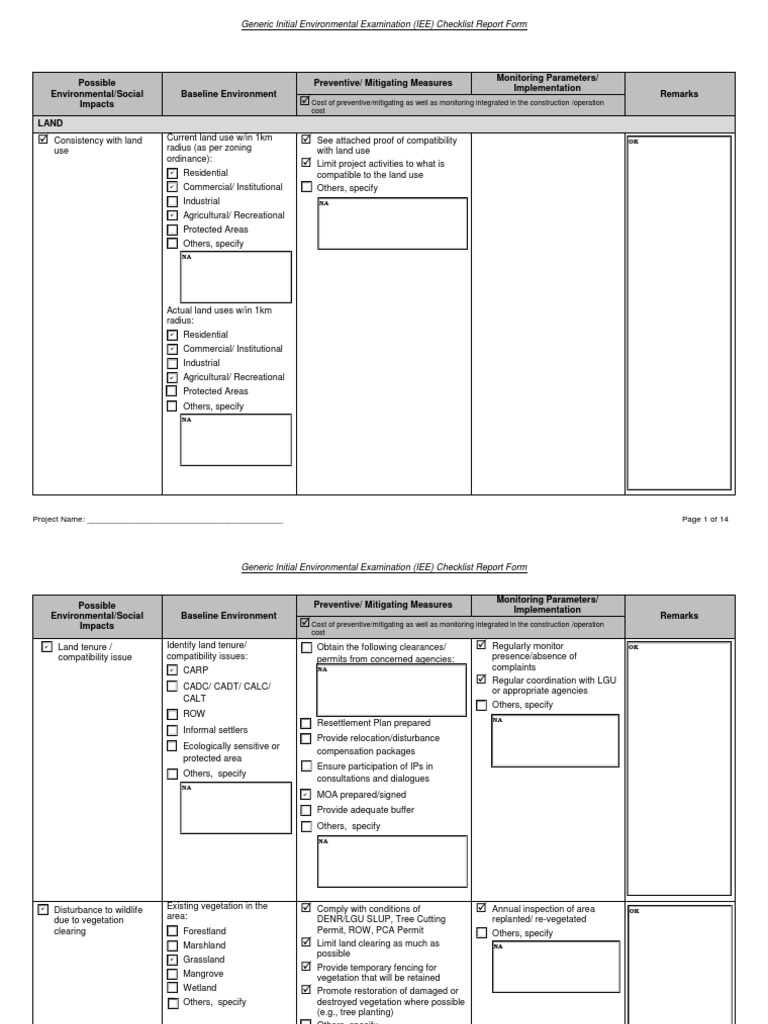 Initial Environmental Examination Checklist | PDF | Flood | Soil