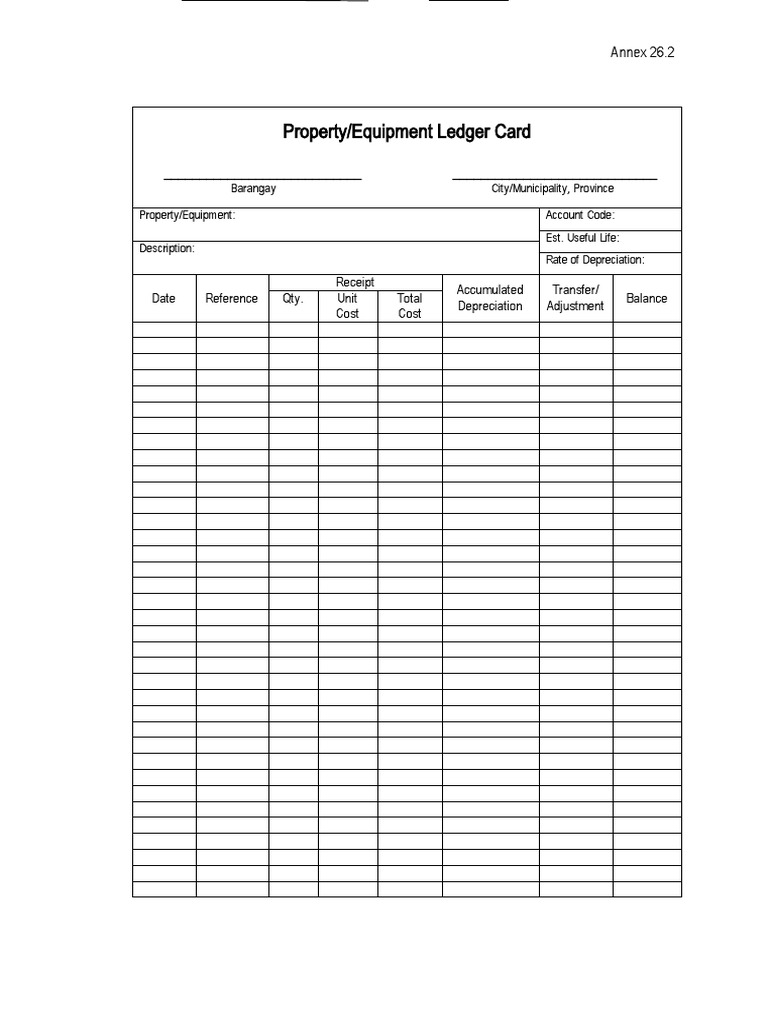 26.2 Property Equipment Ledger Card | PDF | Depreciation | Accounting