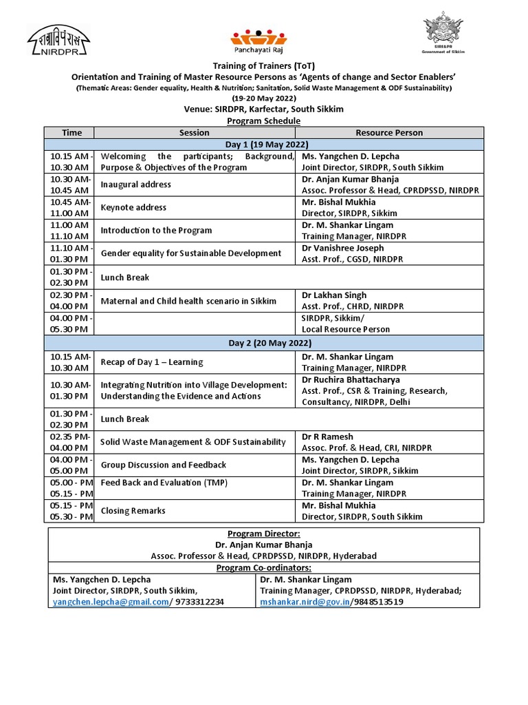 Final Program Schedule Sikkim | PDF