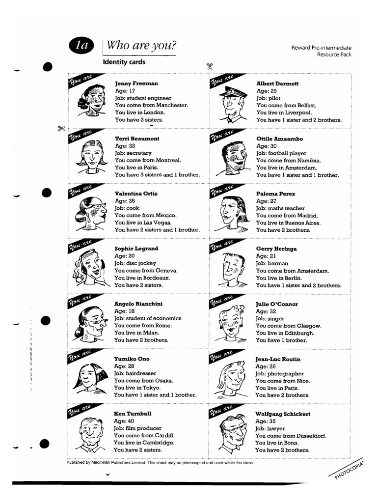 Identity Cards: Descriptions of 16 Individuals Including Personal ...