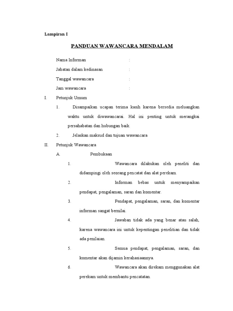 Pedoman Wawancara Mendalam | PDF