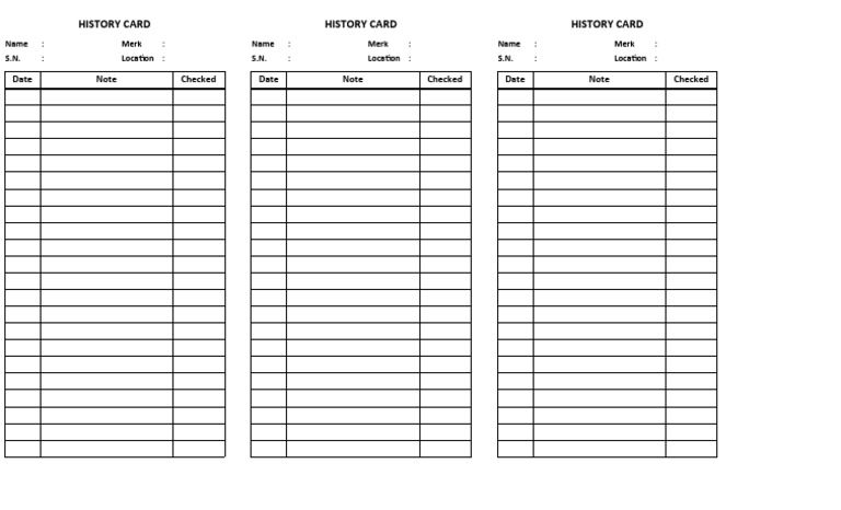 History Card History Card History Card: Date Note Checked Date Note ...