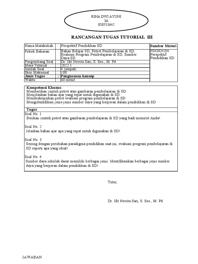 TT3 - Prespektif - Rina Dwi Ayuni - 3a - 858553642 | PDF