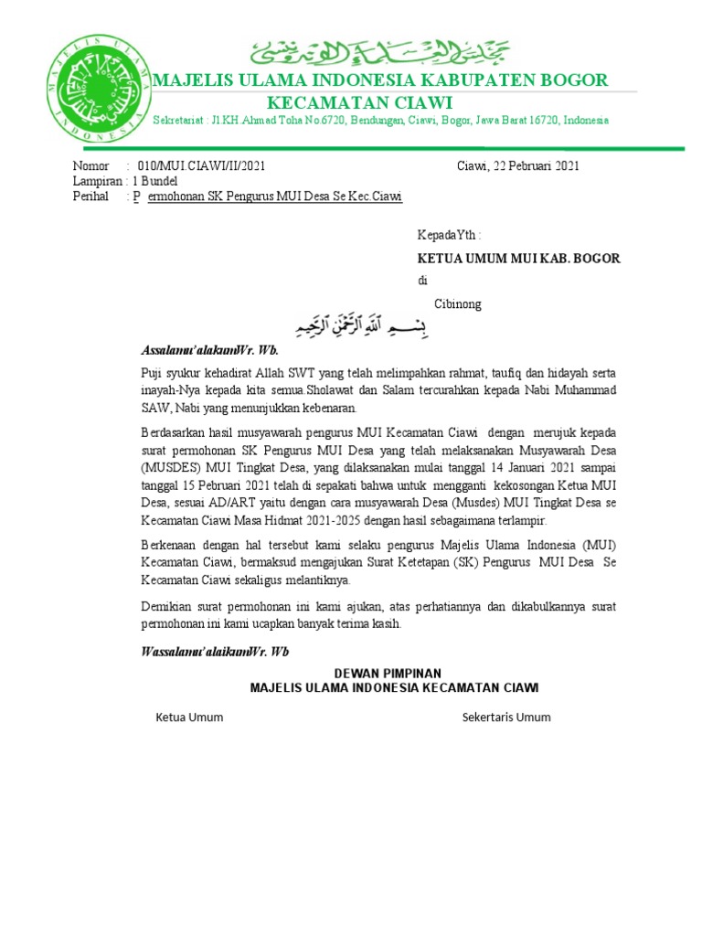 Laporan Hasil Musdes MUI Se Kecamatan Ciawi | PDF