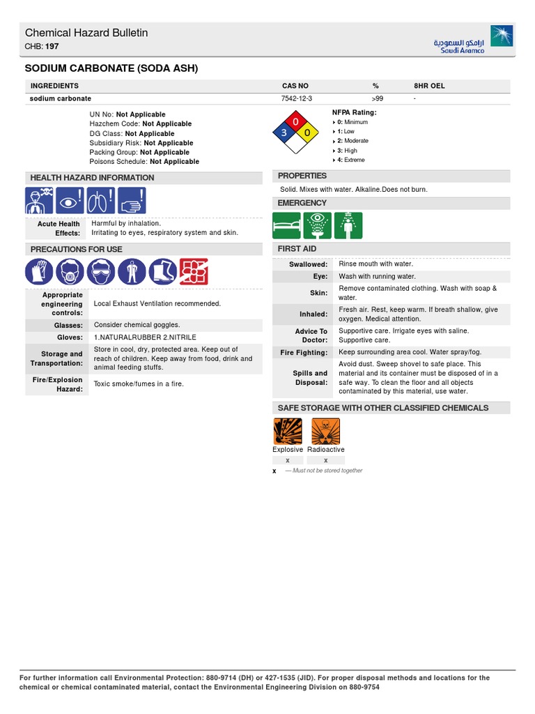 Chemical Hazard Bulletin: Sodium Carbonate (Soda Ash) | PDF | Water ...