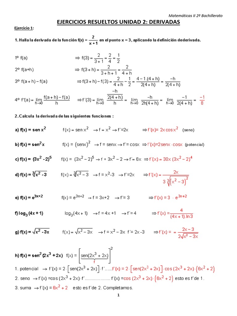 Ejercicios Resueltos de Derivadas | PDF