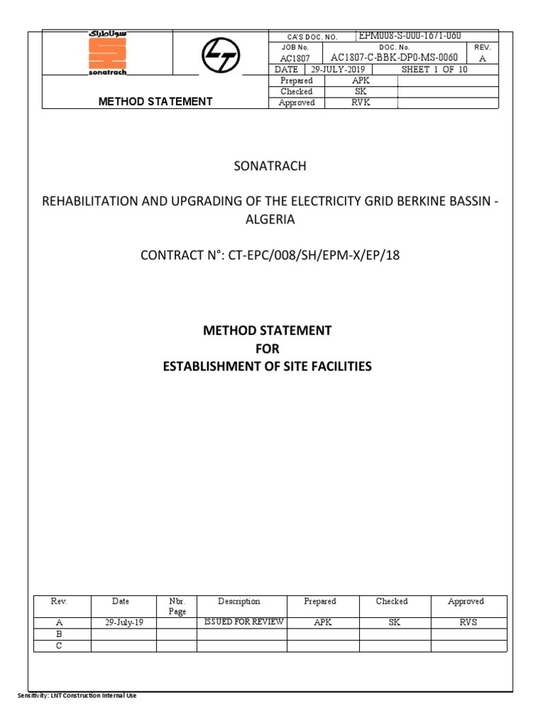 Method Statement For Establishment of Site Facilities | PDF | Surveying ...