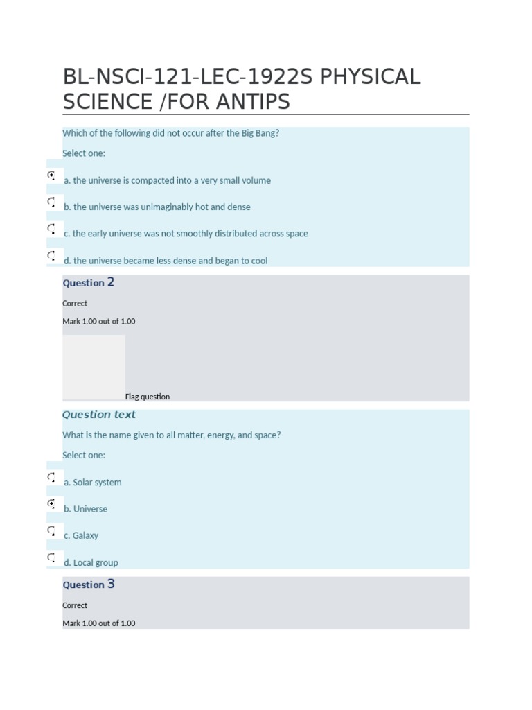 BL-NSCI-121-LEC-1922S PHYSICAL Science /for Antips: Question Text | PDF ...