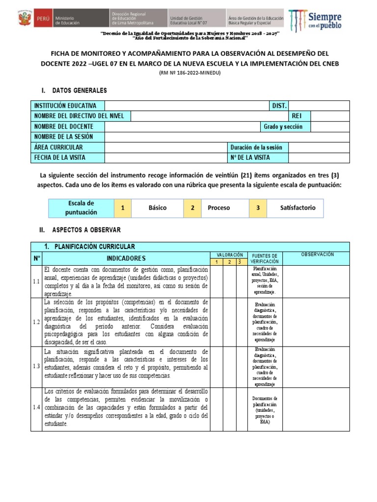 2 Ficha de Monitoreo y Observación Al Desempeño Del Docente en El Aula 2022 | PDF | Evaluación ...