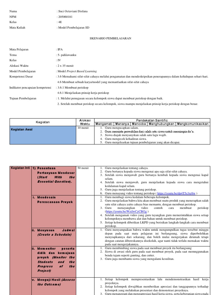 Skenario Pembelajaran PJBL | PDF