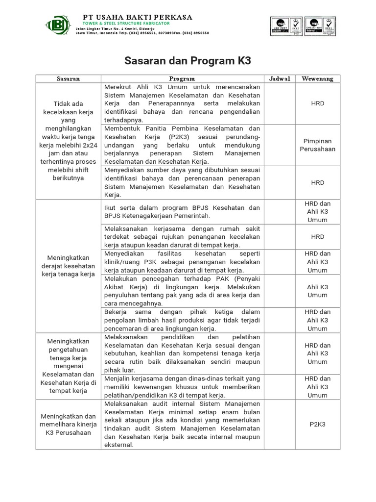 Sasaran Dan Program K3 | PDF