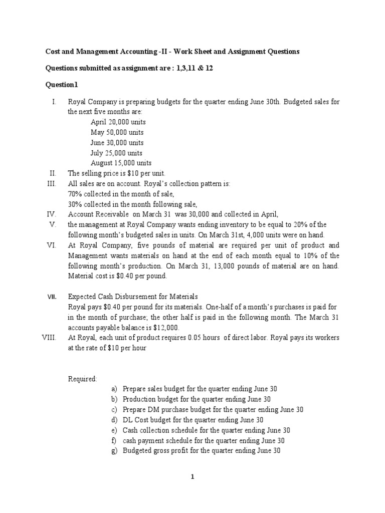 Cost II - Assignment & Worksheet | PDF | Economies | Business