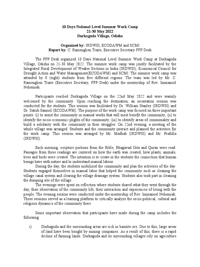 Summer Camp Report | PDF | Mining | Natural Environment